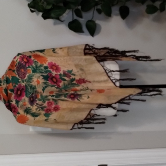 Accessories | Beautiful Silk Floral Fall Shawl With Tassels | Poshmark